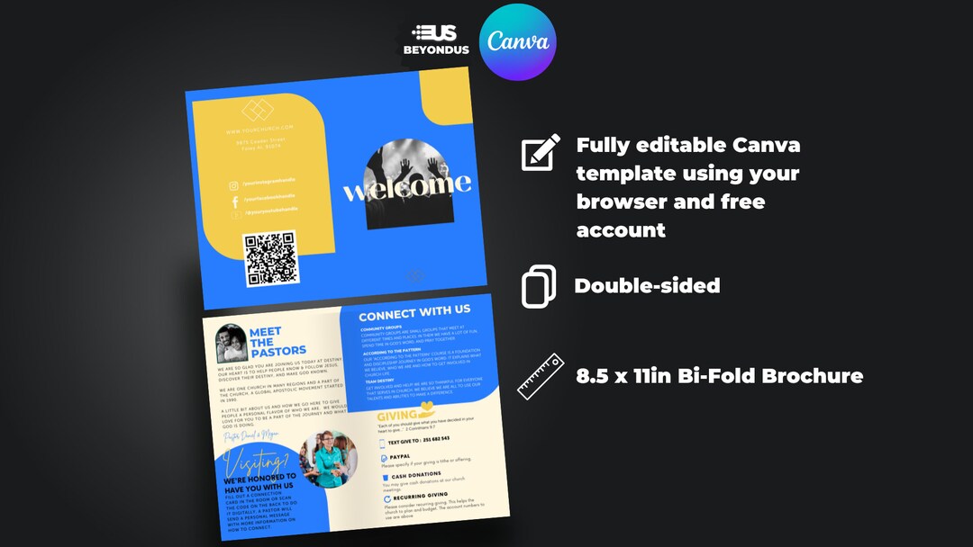 Church Bi Fold Brochure/worship Guide Canva Template. Modern Light Blue ...