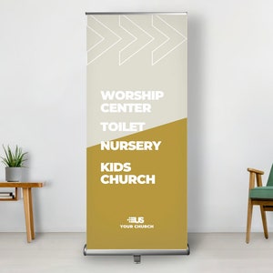 Church Retractable Banner Canva Template. Gold Roll-up Banner Editable ...