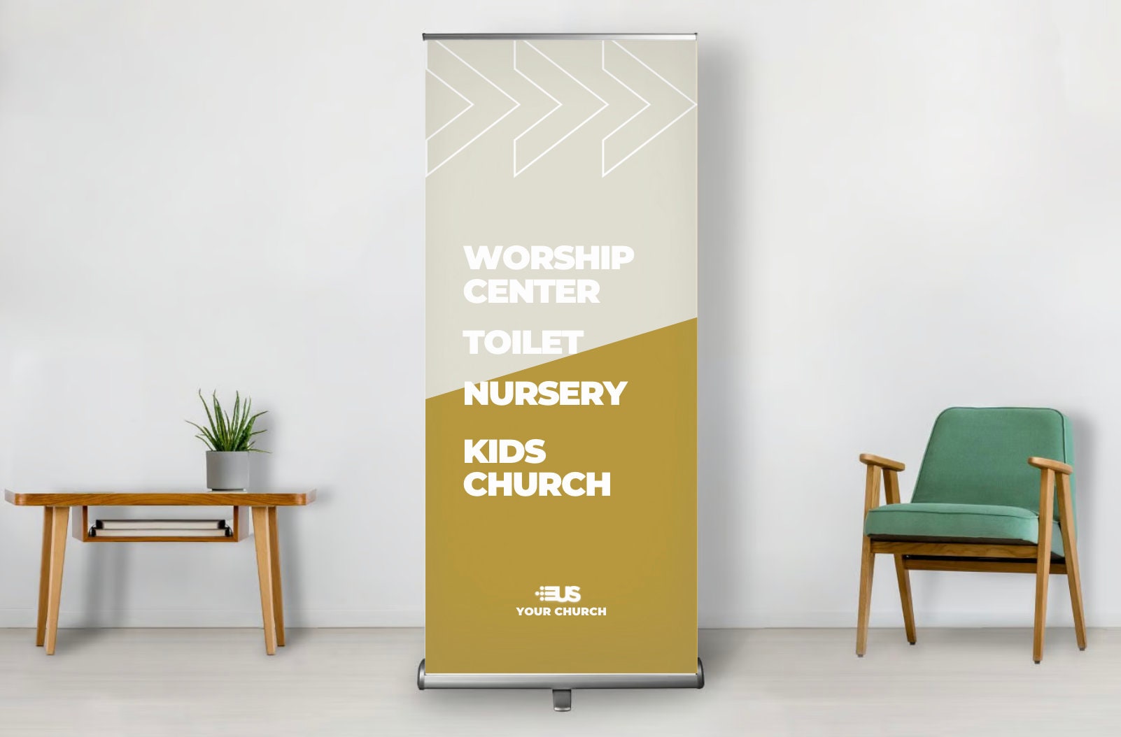 Church Retractable Banner Canva Template. Gold Roll-up Banner Editable ...