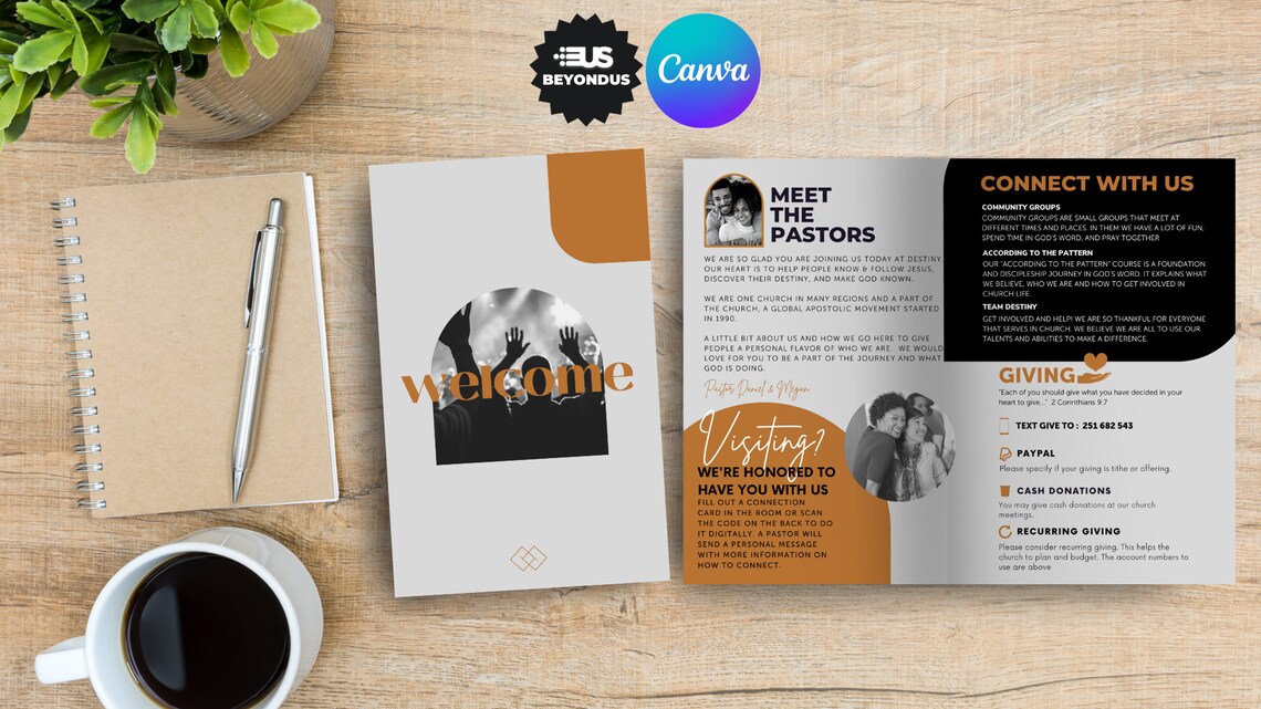 Church Bi Fold Brochure, Worship Guide Editable Canva Template, Welcome ...