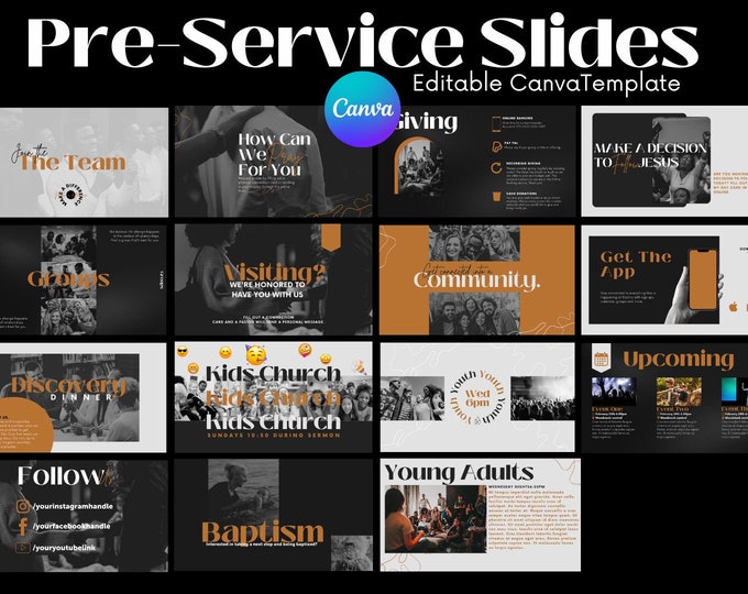 15 Church Preservice Slides in Editable Canva Template. Presentation ...