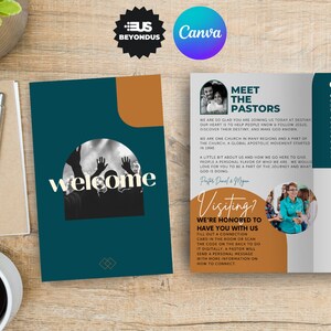 Church Bi Fold Brochure, Worship Guide Editable Canva Template, Modern ...