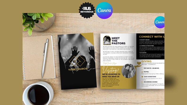 Church Bi Fold Brochure, Worship Guide Editable Canva Template. Modern ...