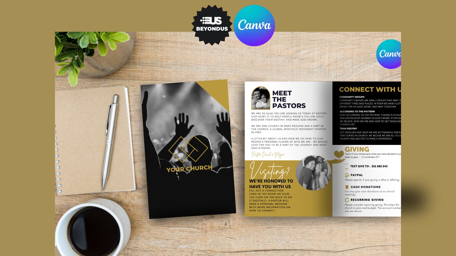 Church Bi Fold Brochure, Worship Guide Editable Canva Template. Modern ...