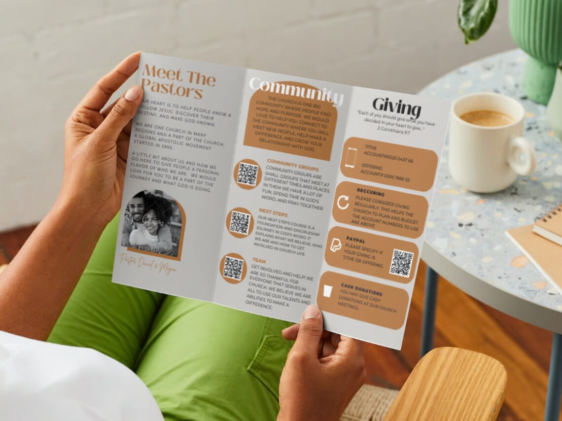 Church Brochure Canva Template. Copper Sand Editable Information Tri ...