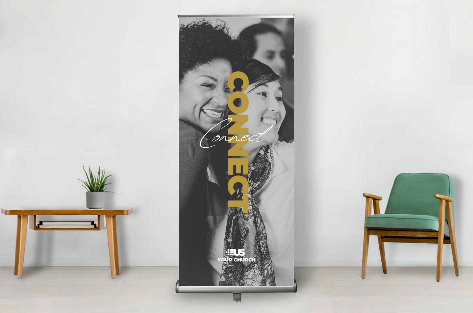 Church Retractable Banner Canva Template. Gold Roll-up Banner Editable ...