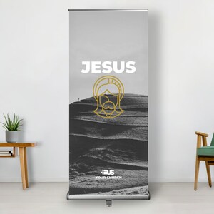 Church Retractable Banner Canva Template. Gold Roll-up Banner Editable ...