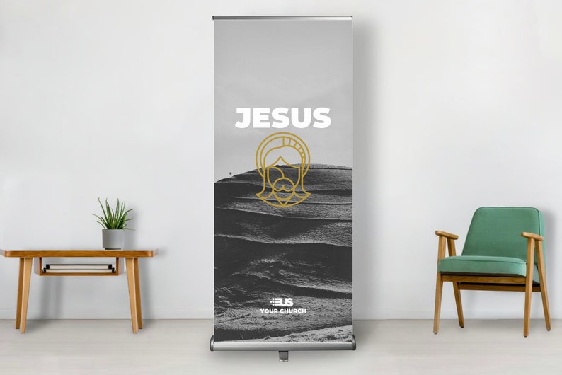 Church Retractable Banner Canva Template. Gold Roll-up Banner Editable ...