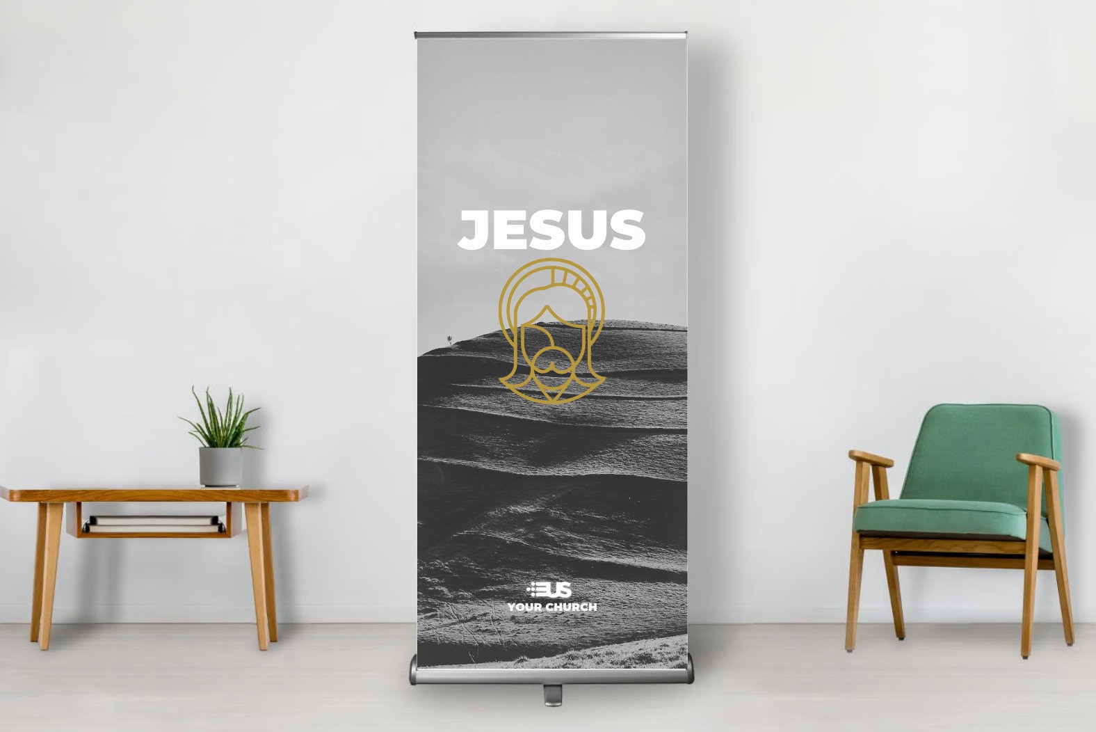 Church Retractable Banner Canva Template. Gold Roll-up Banner Editable ...