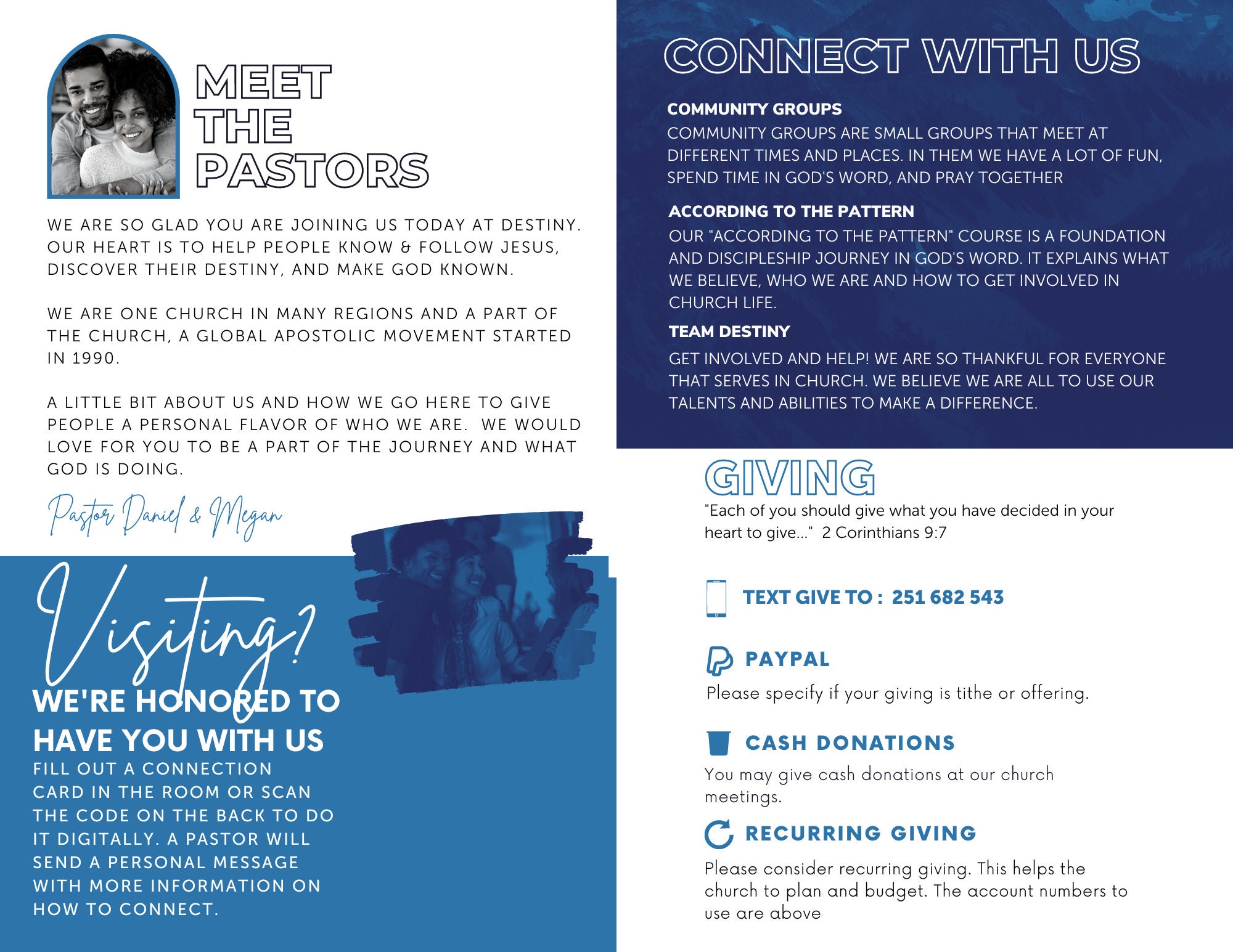 Church Bi Fold Brochure/worship Guide Canva Template. Blue Editable ...
