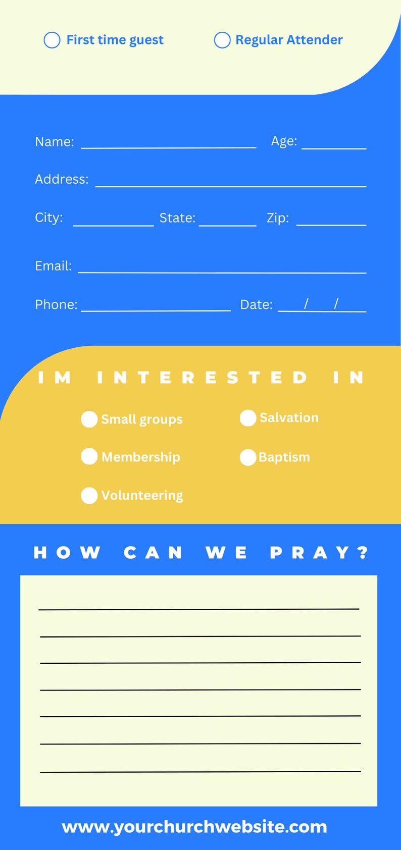Church Connect Card, Editable in Canva, Modern Church Welcome Card, for ...