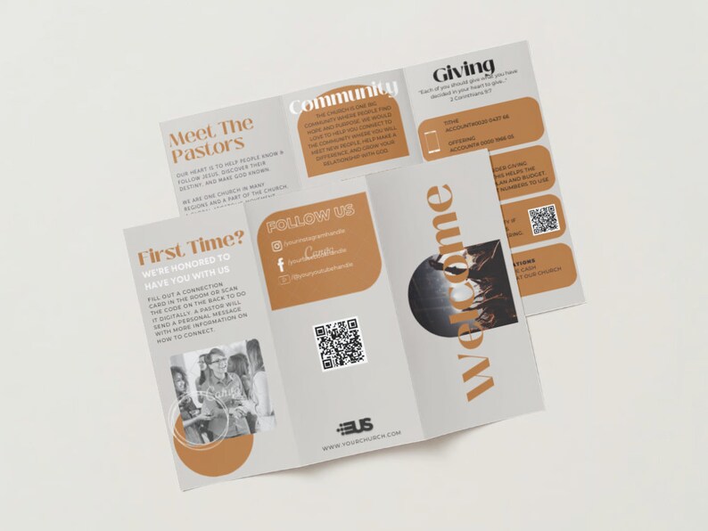 Church Brochure Canva Template. Copper Sand Editable Information Tri ...