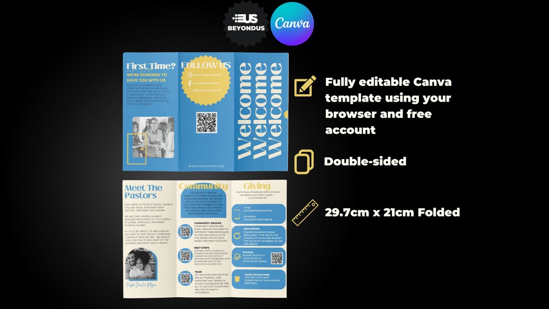 Church Brochure Canva Template. Modern Light Blue Editable Information ...
