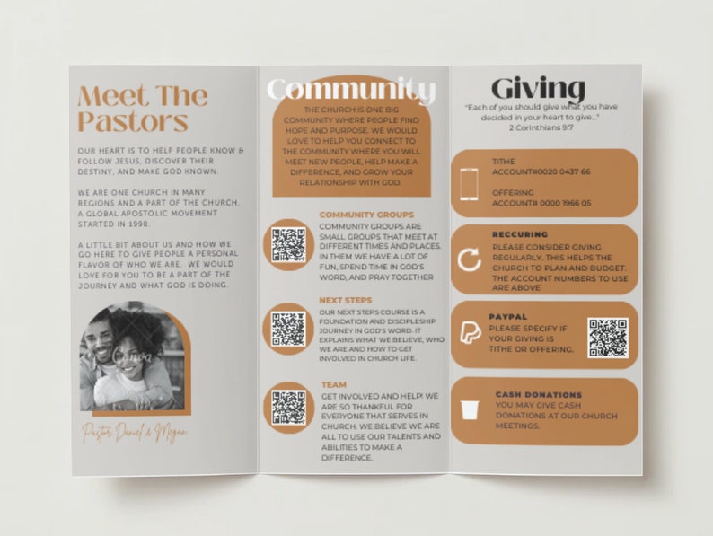 Church Brochure Canva Template. Copper Sand Editable Information Tri ...