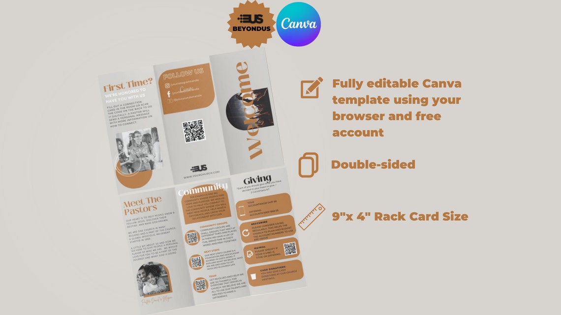 Church Brochure Canva Template. Copper Sand Editable Information Tri ...