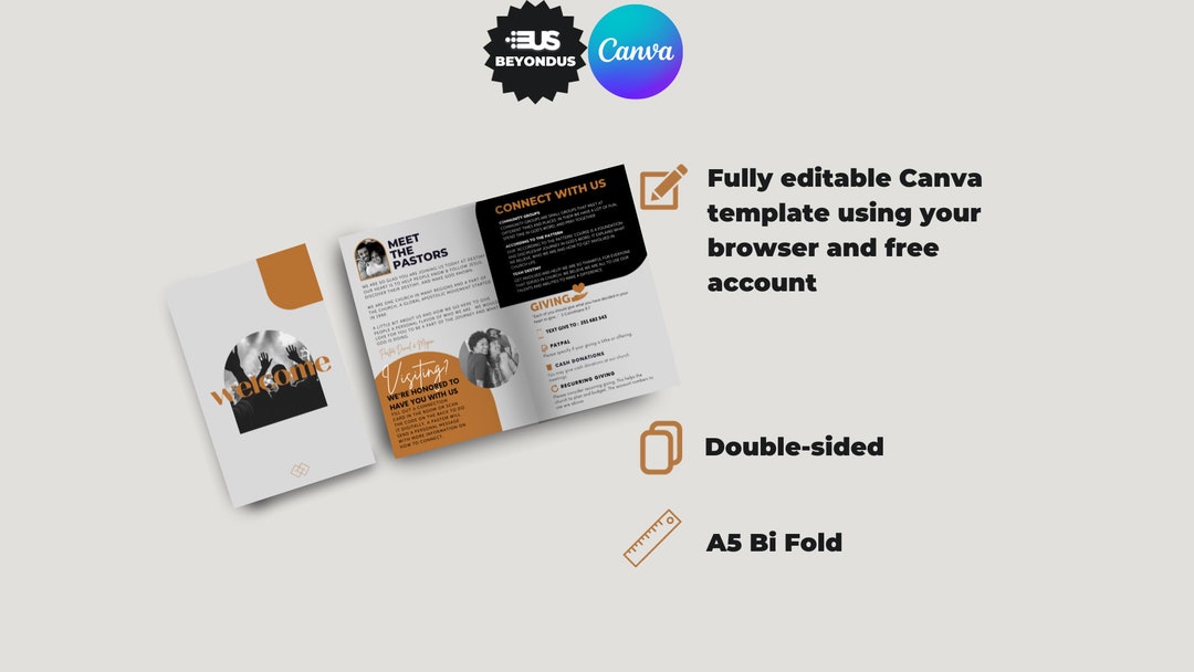 Church Bi Fold Brochure, Worship Guide Editable Canva Template, Welcome ...