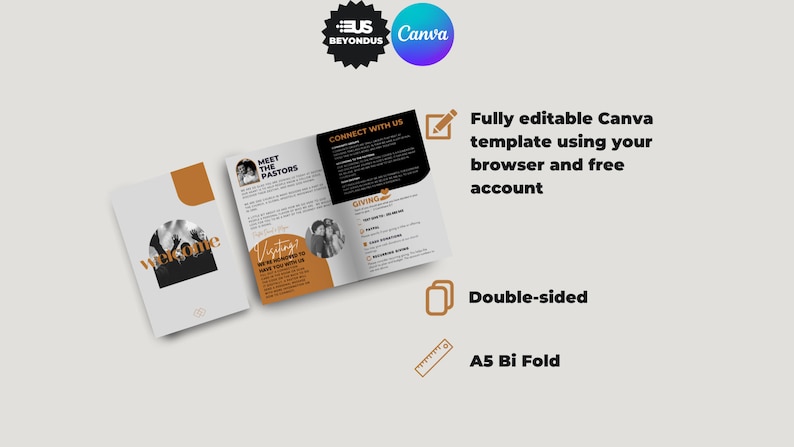 Church Bi Fold Brochure, Worship Guide Editable Canva Template, Welcome ...
