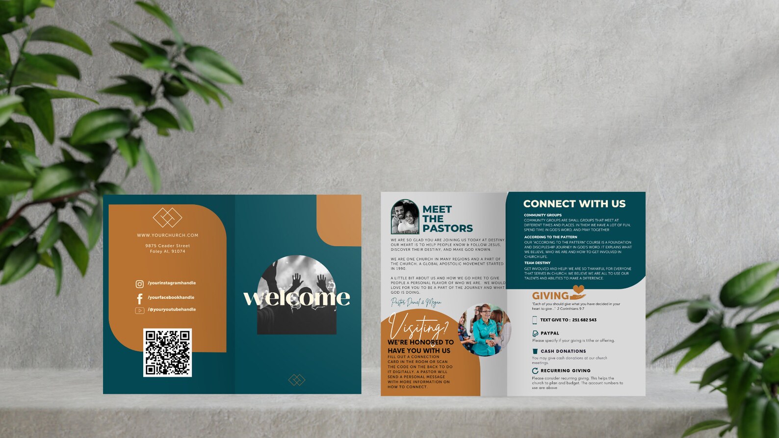 Church Bi Fold Brochure, Worship Guide Editable Canva Template, Modern ...