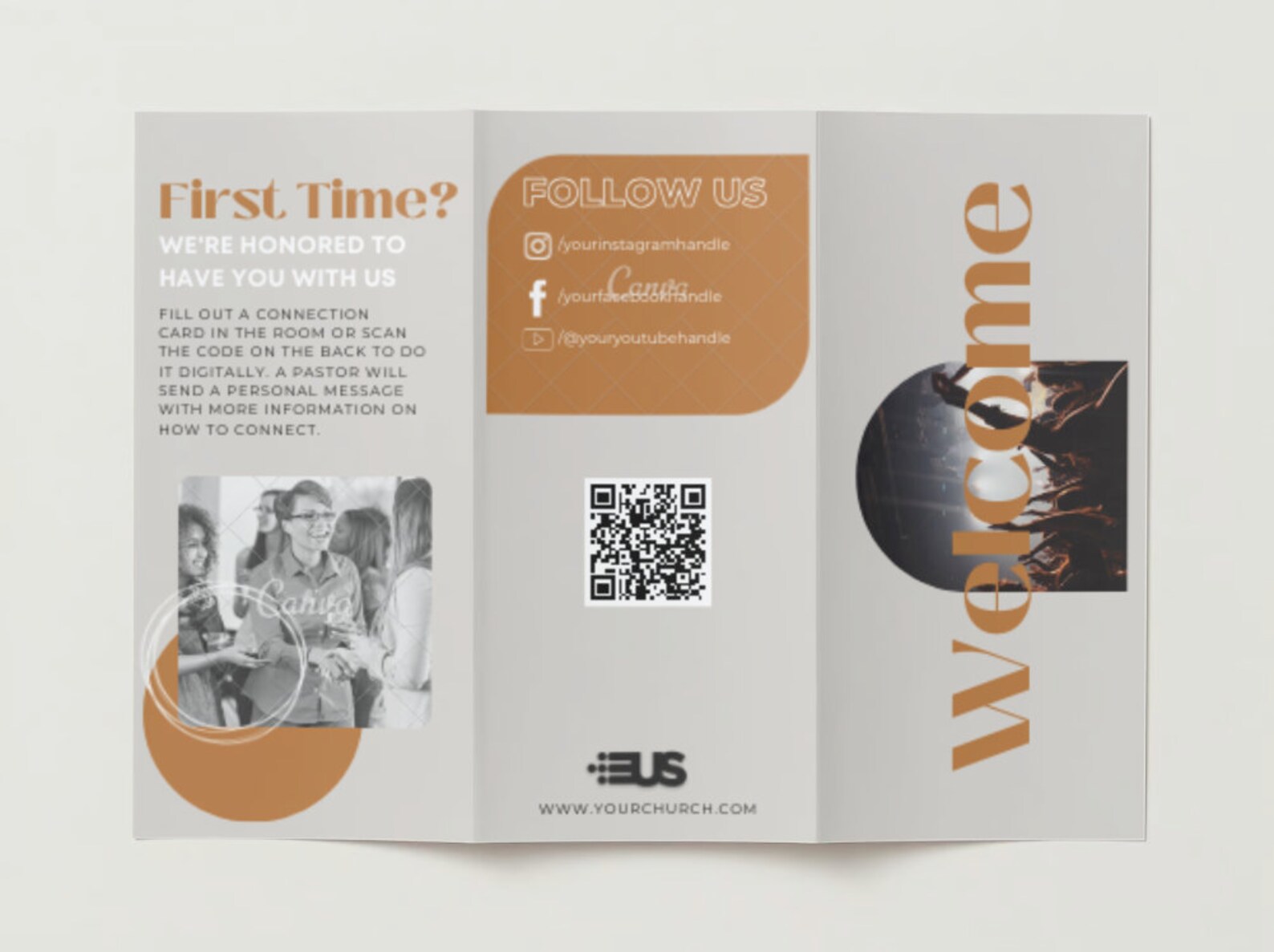 Church Brochure Canva Template. Copper Sand Editable Information Tri ...