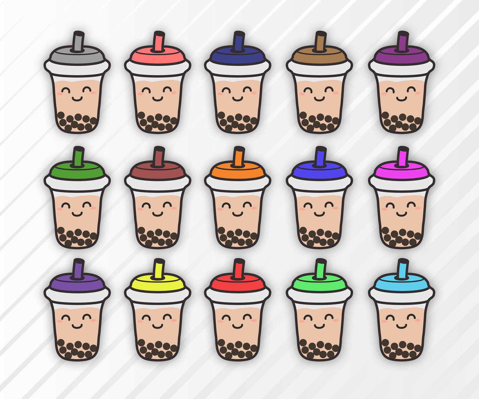 16 Kawaii Boba Tea SVG PNG Set, Bubble Tea Kawaii, Cute Bubble Tea Clip ...