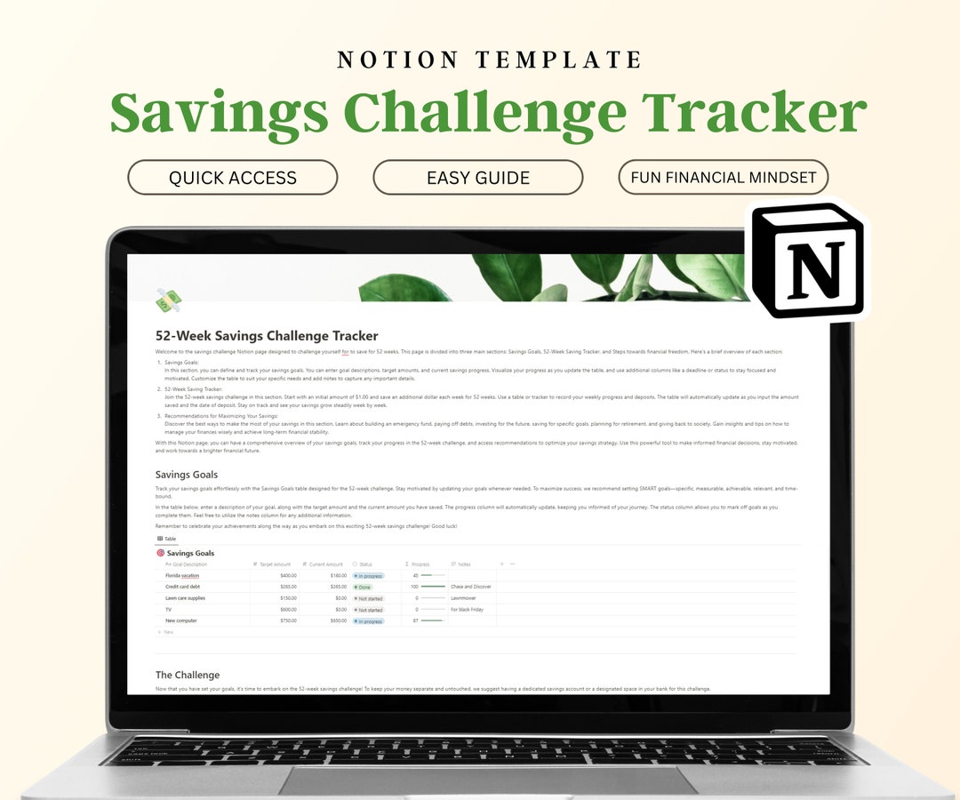 Notion Template Financial Planner Template Notion Dashboard, 52-week ...