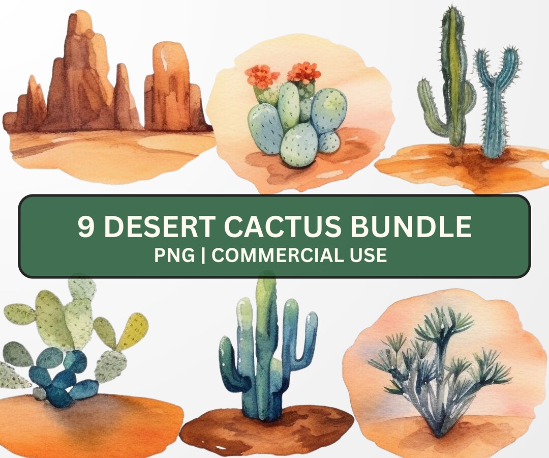 Watercolor Cactus Clipart Bundle, Cactus Bundle PNG, Desert Clipart ...