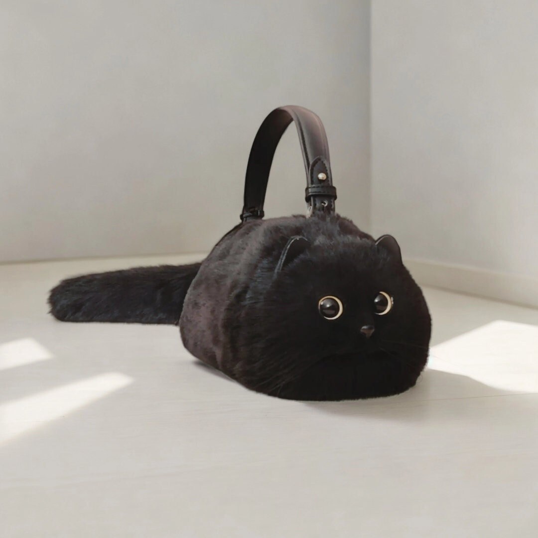 Handmade Realistic Black Cat Crossbody Bag Plush Kitty Tote - Etsy