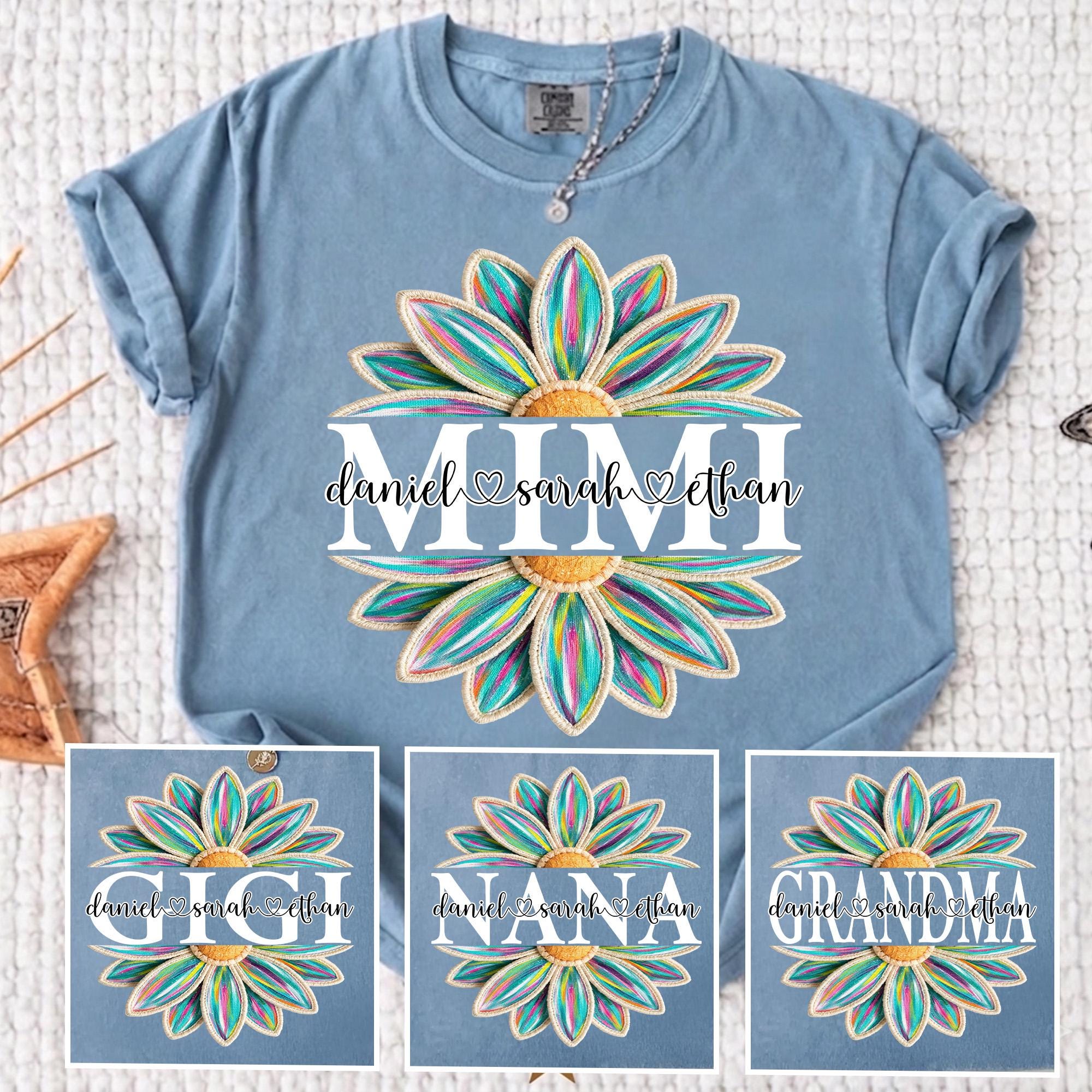 Personalized Mimi Faux Patchwork Shirt, Floral Butterfly With Kids ...
