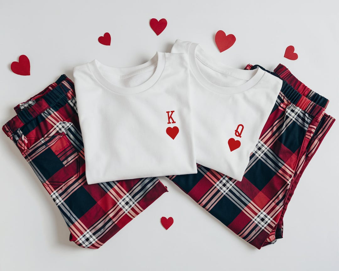 King and Queen Valentine Couple Shirt, King and Queen Pyjamas Gift for ...