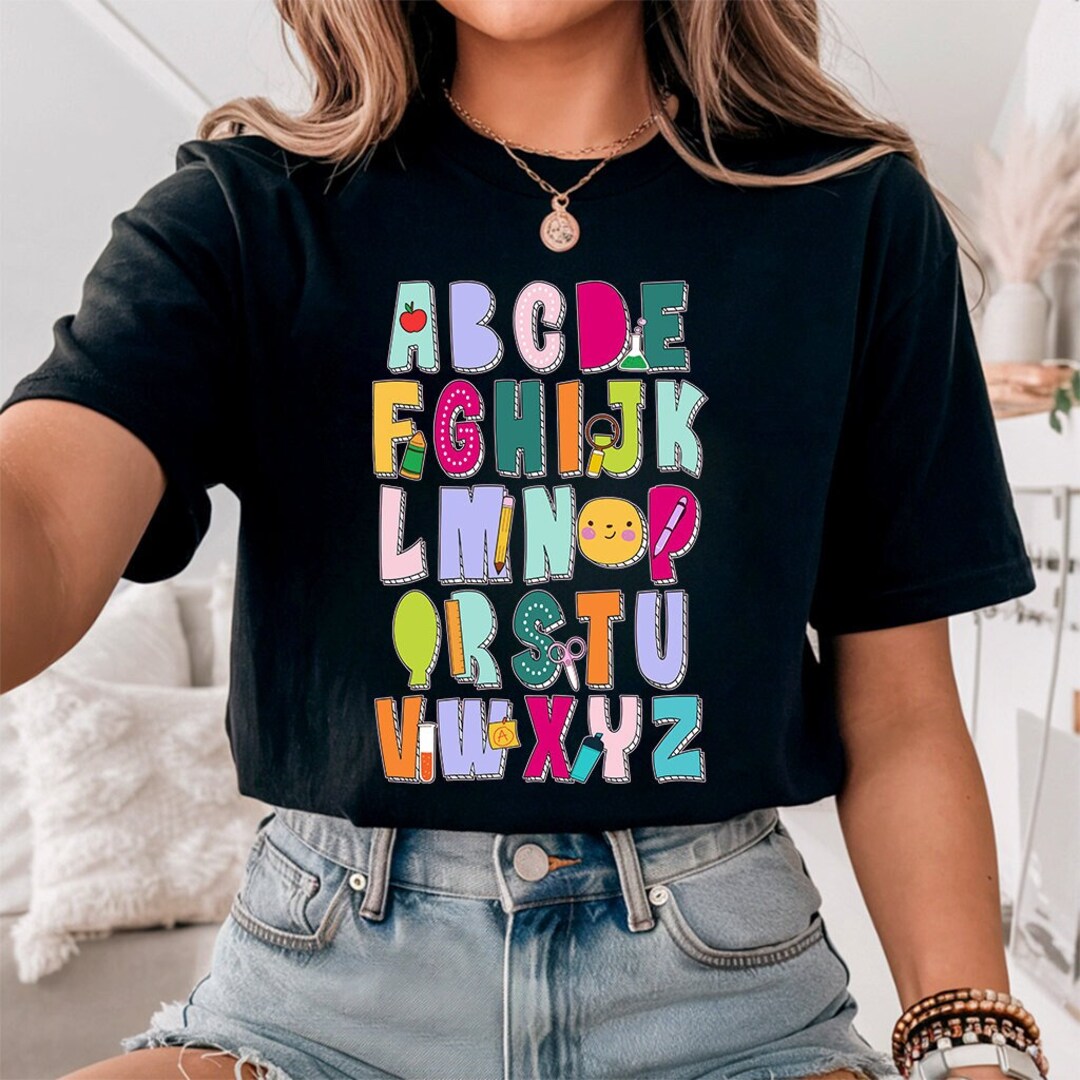 Colorful Alphabet Shirt, ABC Shirt, Teacher Shirt, Alphabet Shirt ...