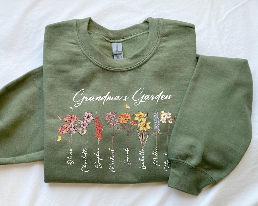 Grandma's Garden Sweatshirt, Custom Birth Flower Grandma Sweatshirt ...