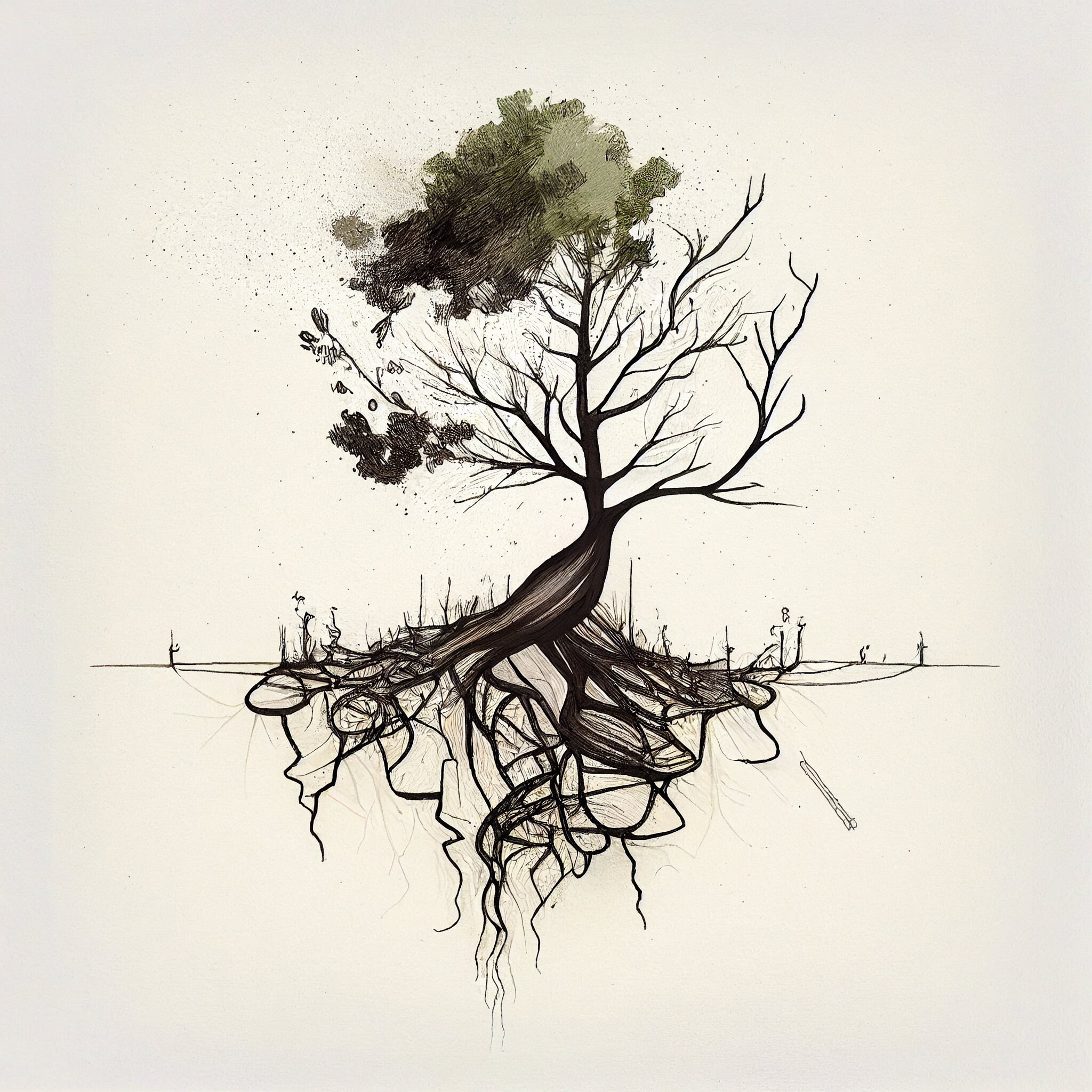 Minimalist Nature Tree Roots Sketch Poster | Low Poly Abstract Art - Etsy