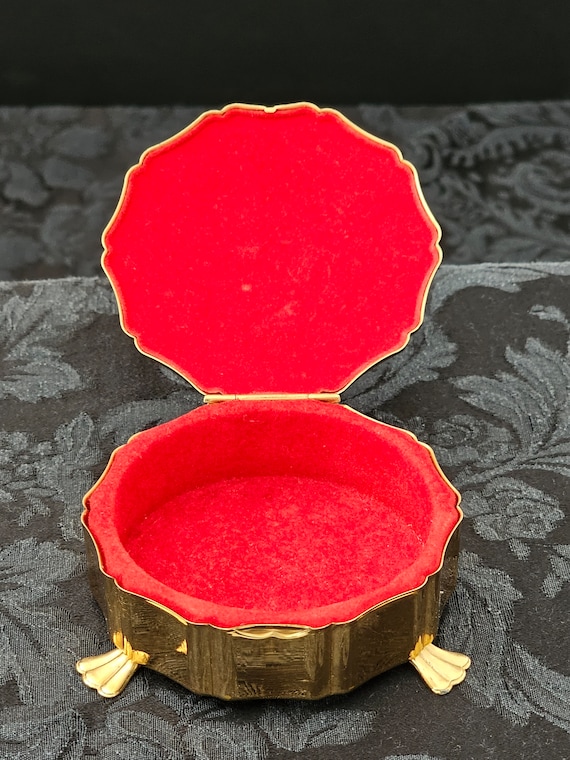 Vintage red lined metal trinket box by Stratton of En… - Gem