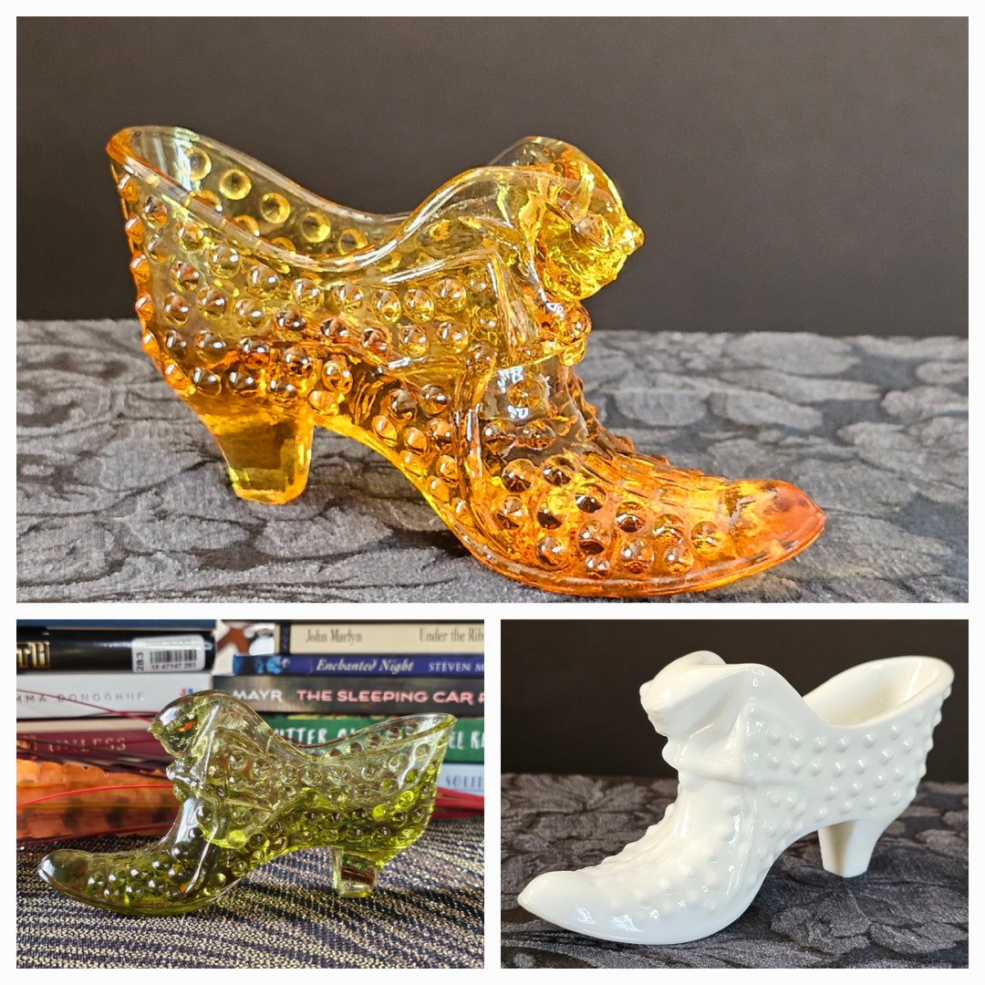 Fenton Hobnail Glass Shoe, Glass Hobnail Cat Shoe, Fenton Hobnail Glass ...