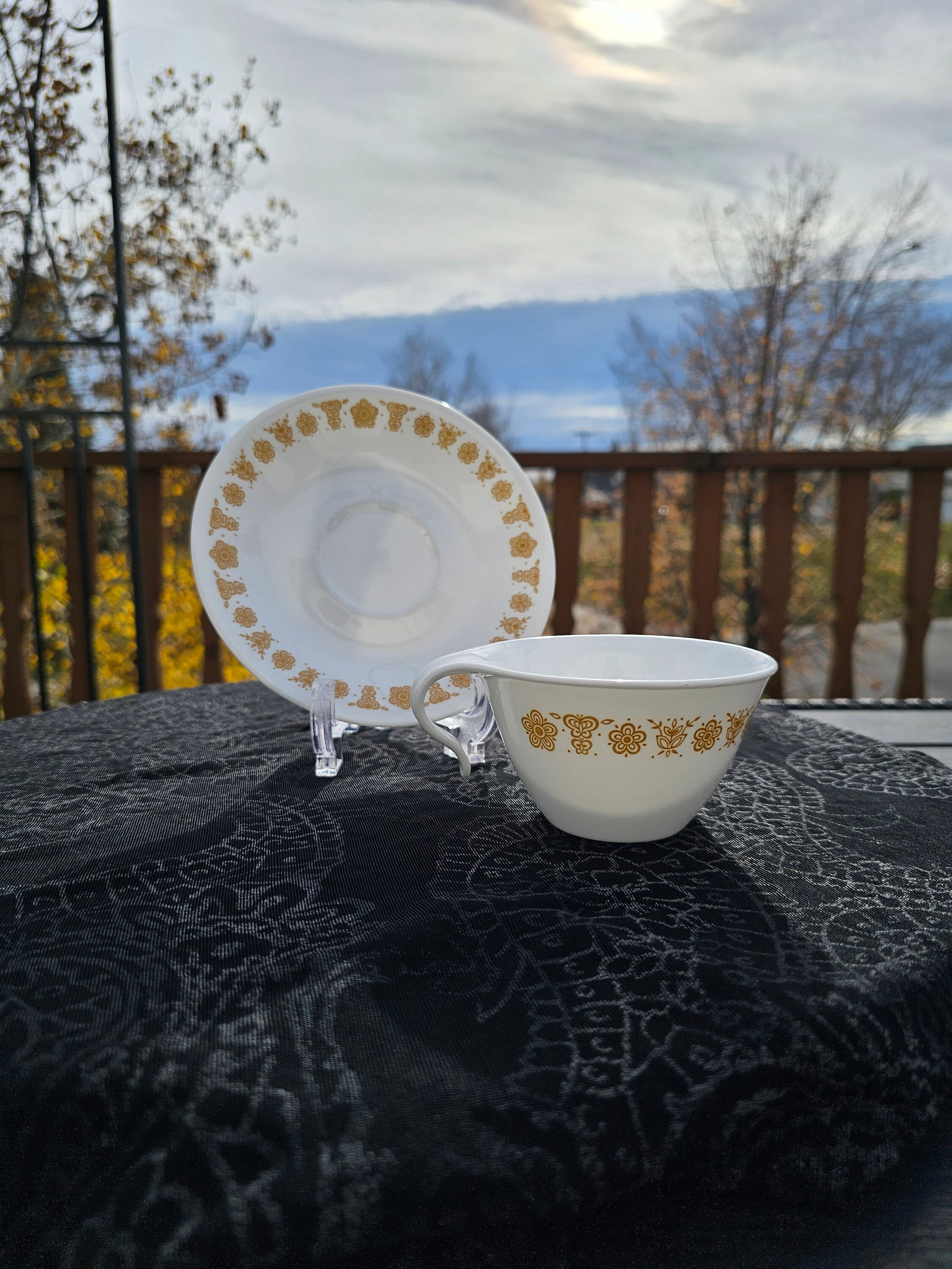 Corelle Pyrex Golden Butterfly Tea Cup Teacup Saucer Duo, American Made ...