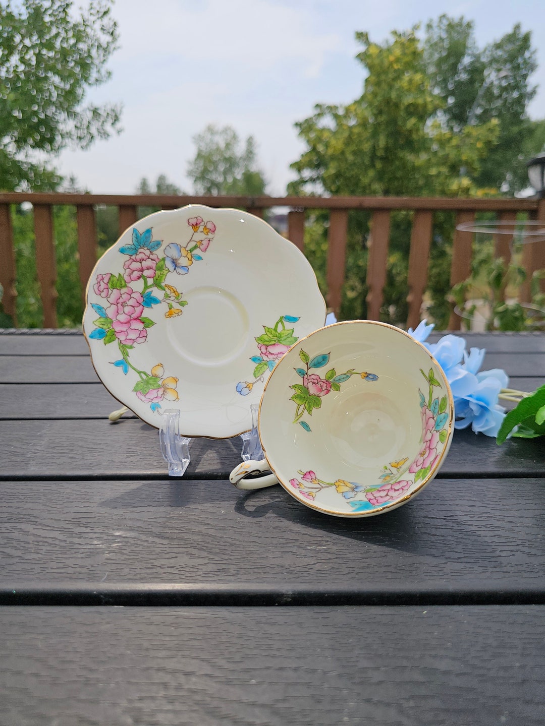 Vintage EB Foley Cream Colored Gold Rimmed Tea Cup Teacup Saucer Duo ...