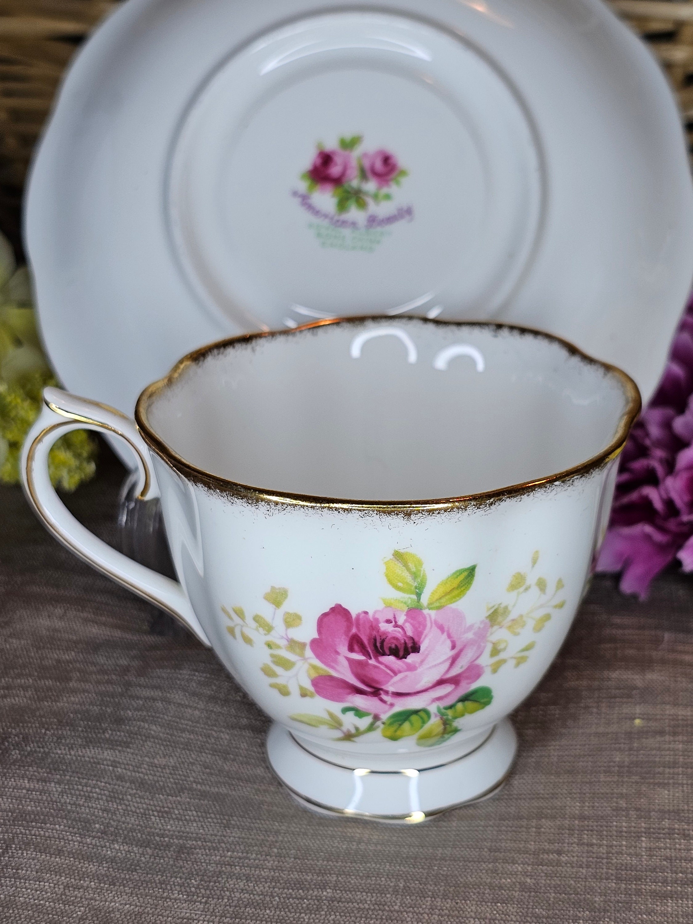 Royal Albert american Beauty Tea Cup Teacup and Saucer Duo. Made in ...