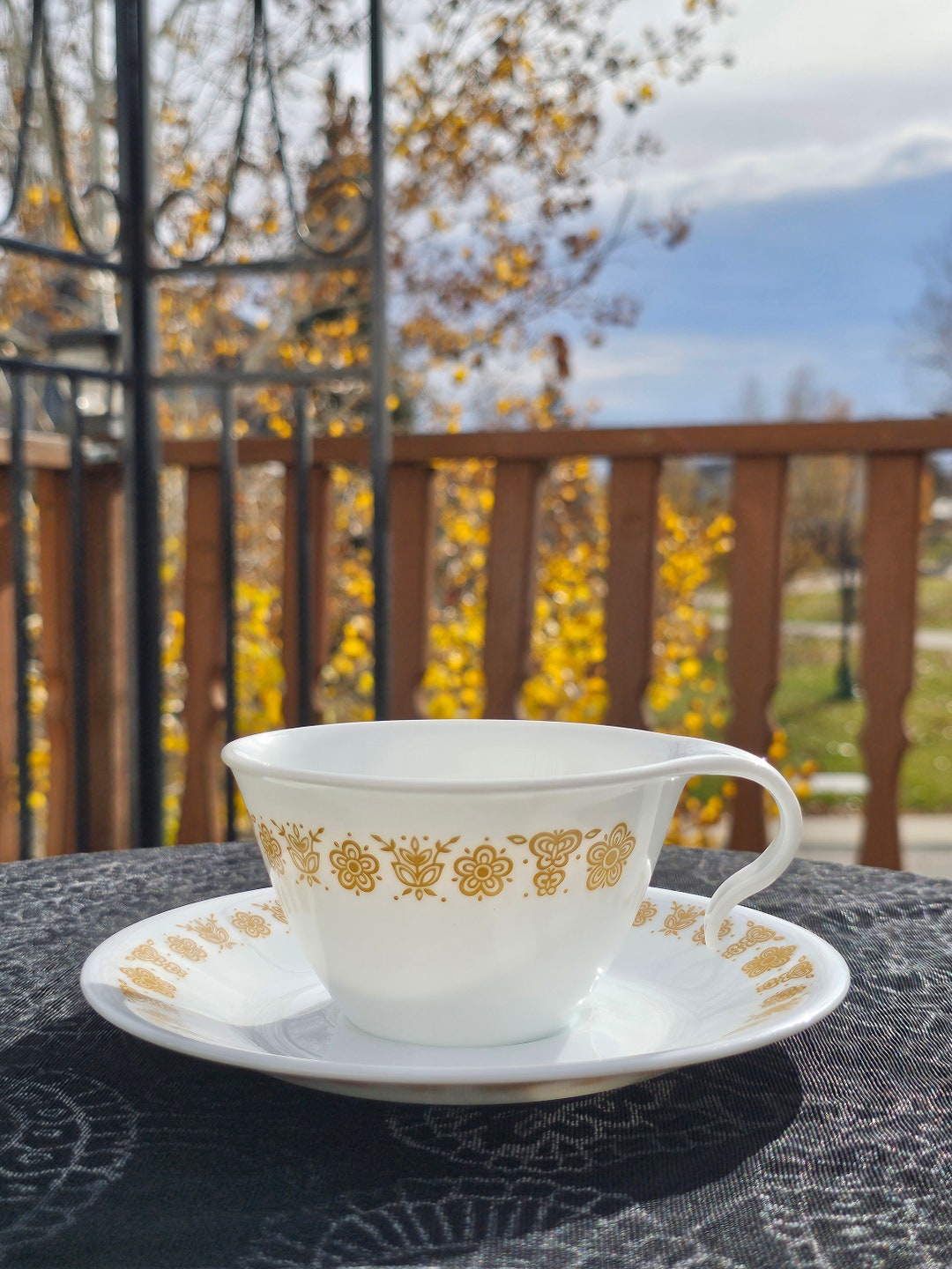 Corelle Pyrex Golden Butterfly Tea Cup Teacup Saucer Duo, American Made ...