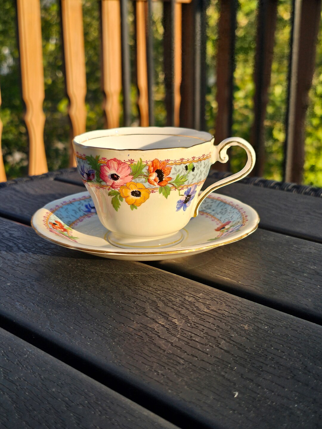 Aynsley Vintage Poppy Teacup Duo, Light Yellow Tea Cup and Saucer ...