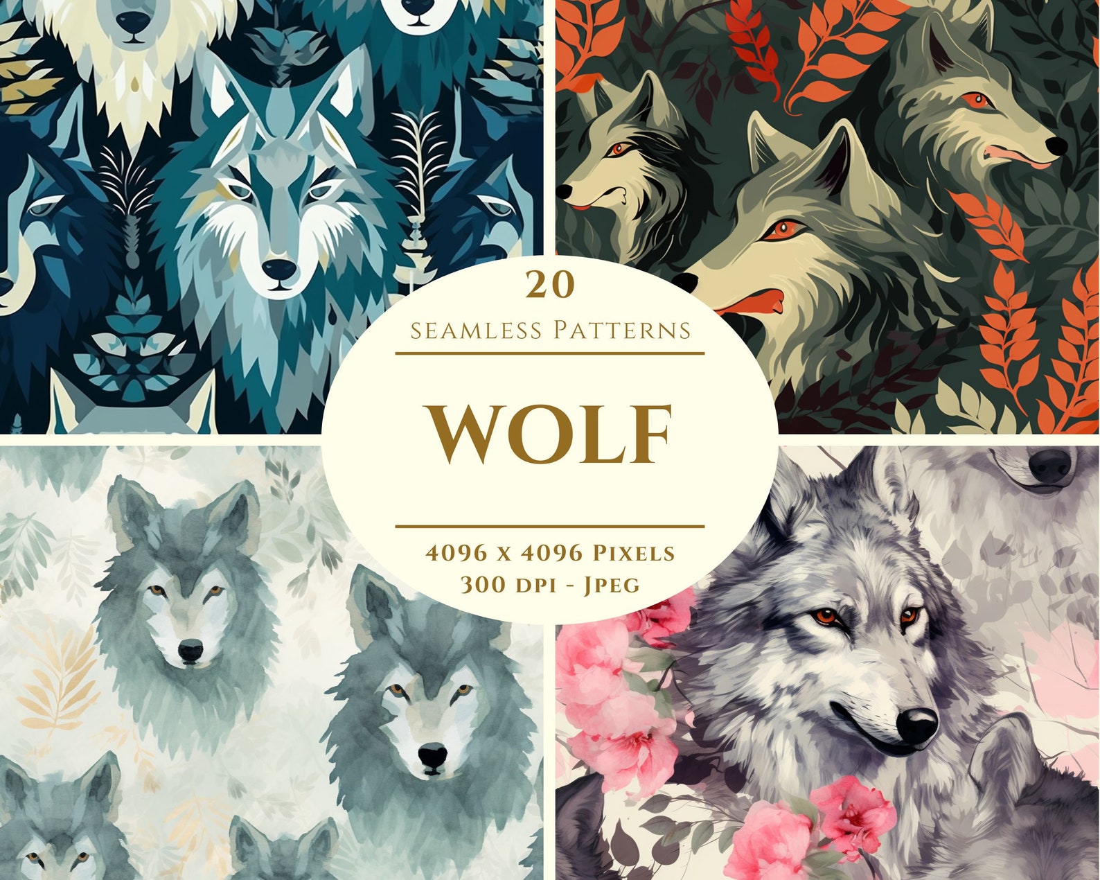 Wolf Digital Paper 20 Seamless Patterns for Crafts and - Etsy