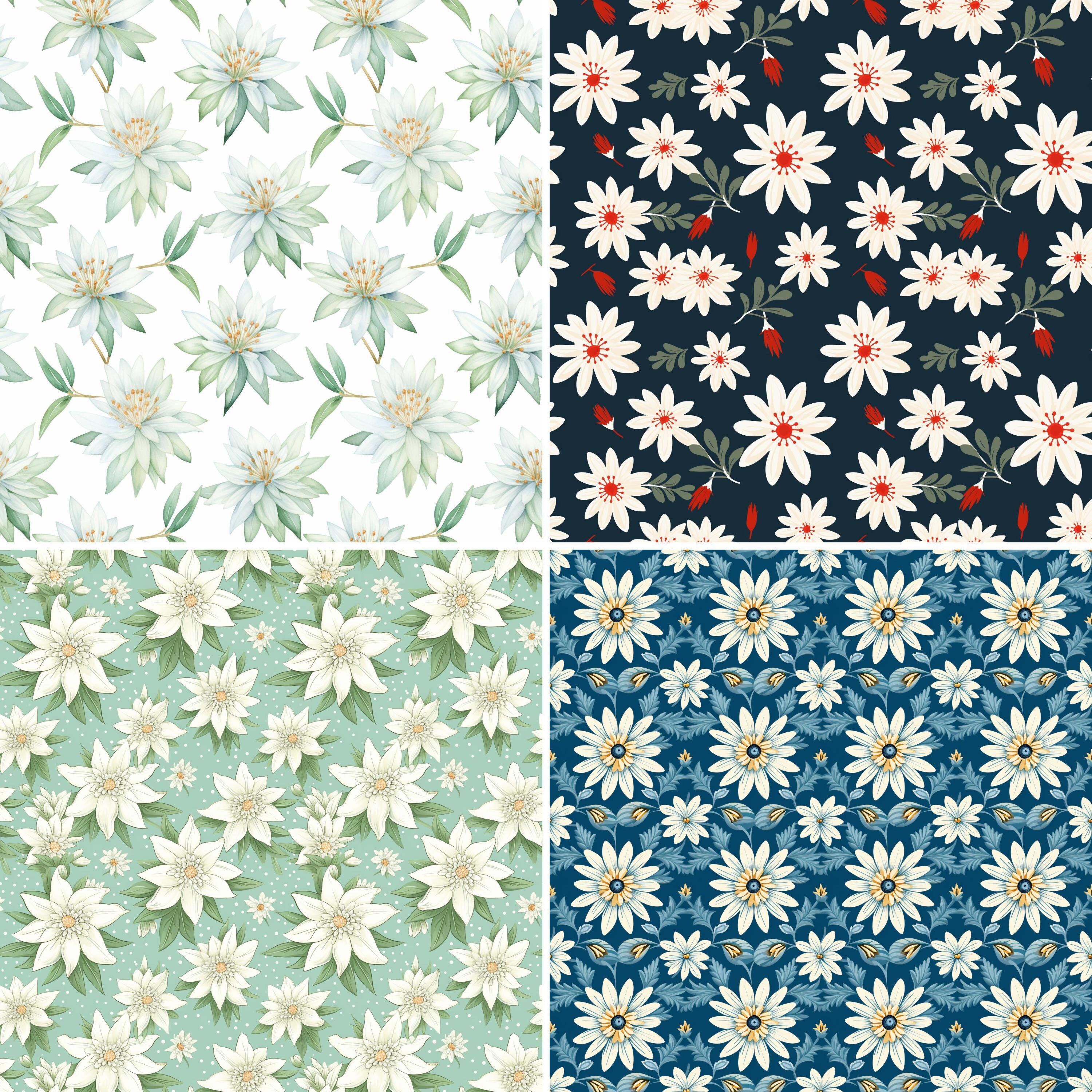 Edelweiss Flower Digital Paper: 20 Seamless Patterns (digital Download ...