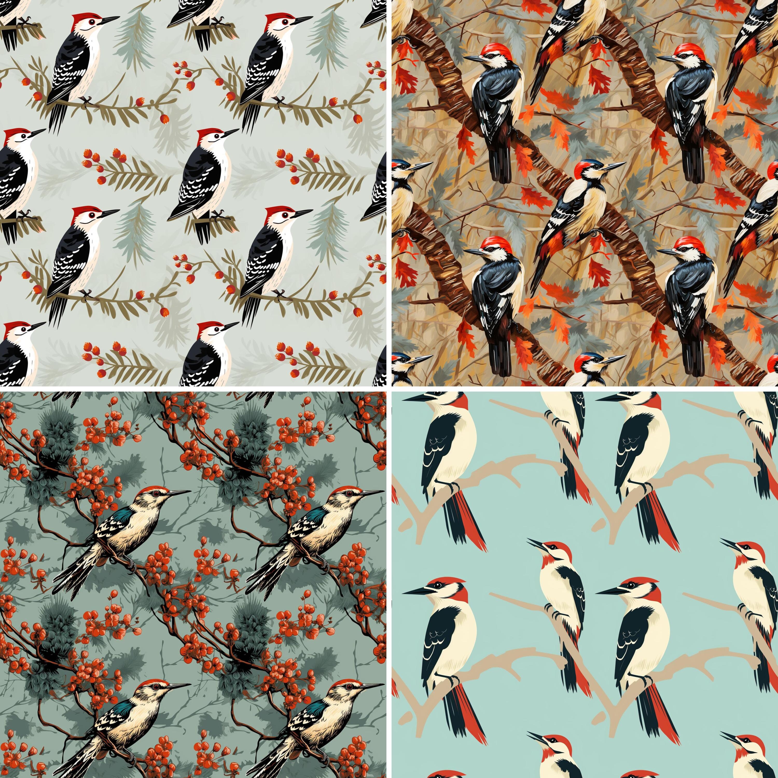 Woodpecker Pattern Digital Paper: 20 Seamless Print-ready Designs (JPEG ...