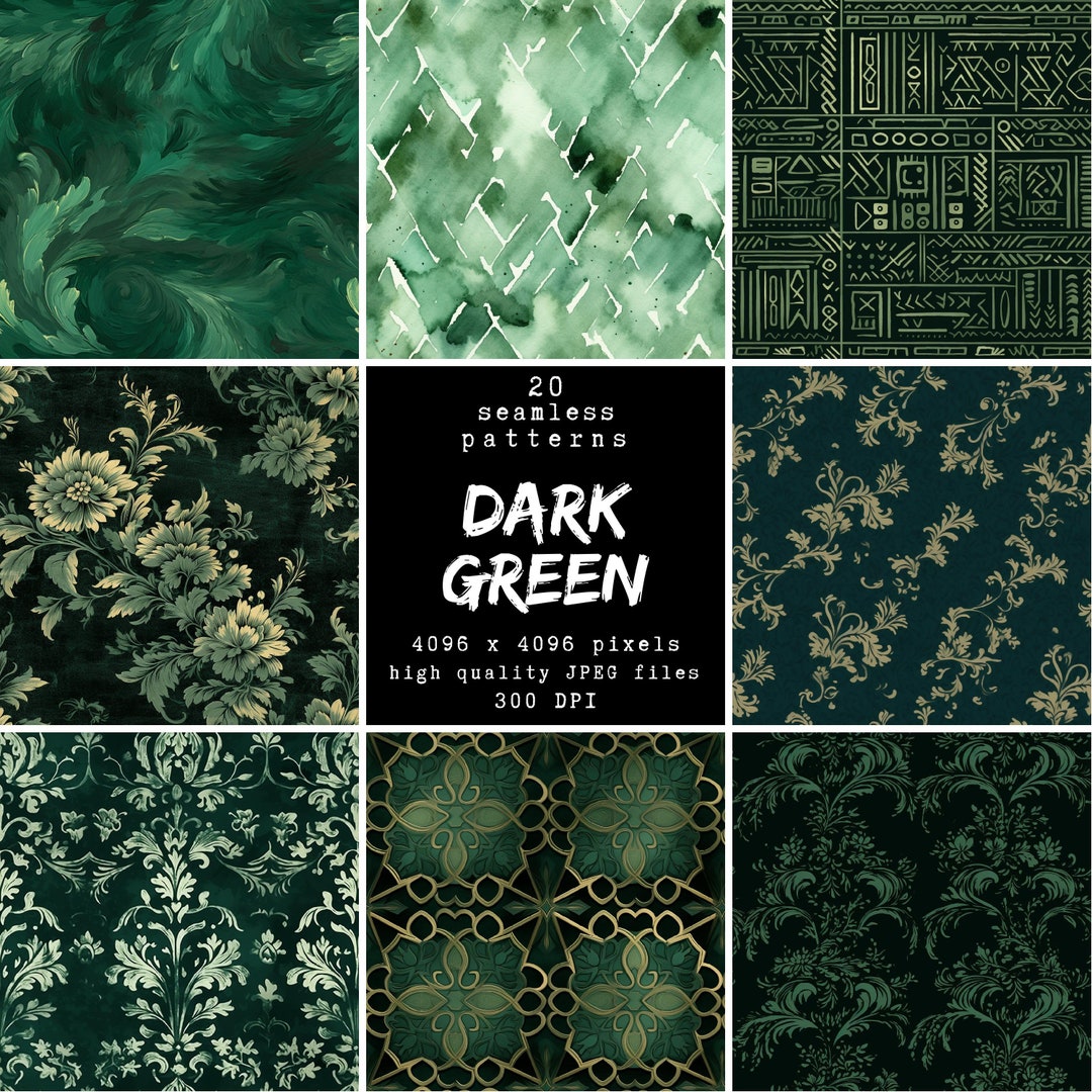 Dark Green - Digital Paper - 20 Seamless Patterns for Crafts and ...