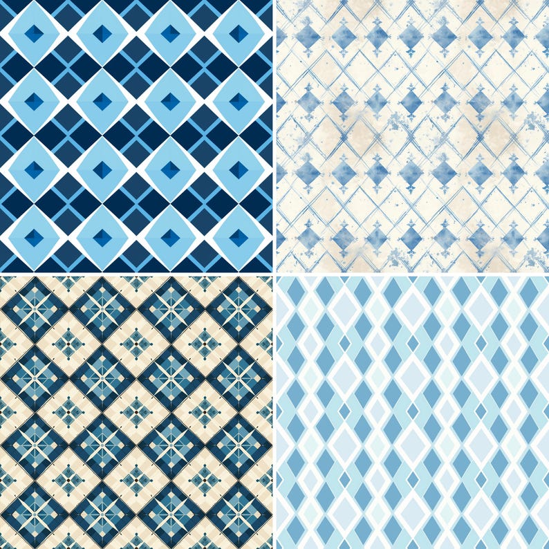 Blue Argyle Digital Paper: Seamless Patterns for POD Use - Etsy