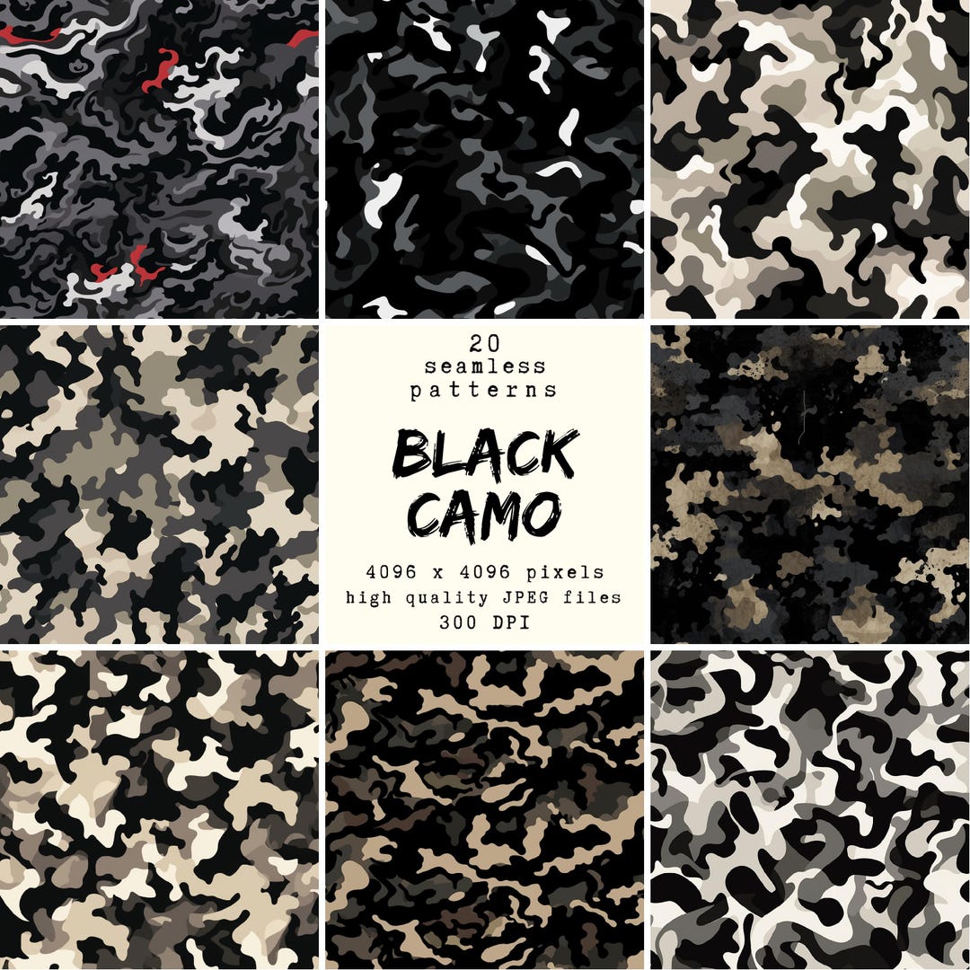 Black Camo Seamless Pattern: 20 Digital Papers (digital Download) - Etsy