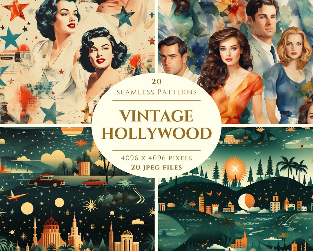 Vintage Hollywood Digital Paper: 20 Seamless Patterns (digital Download ...