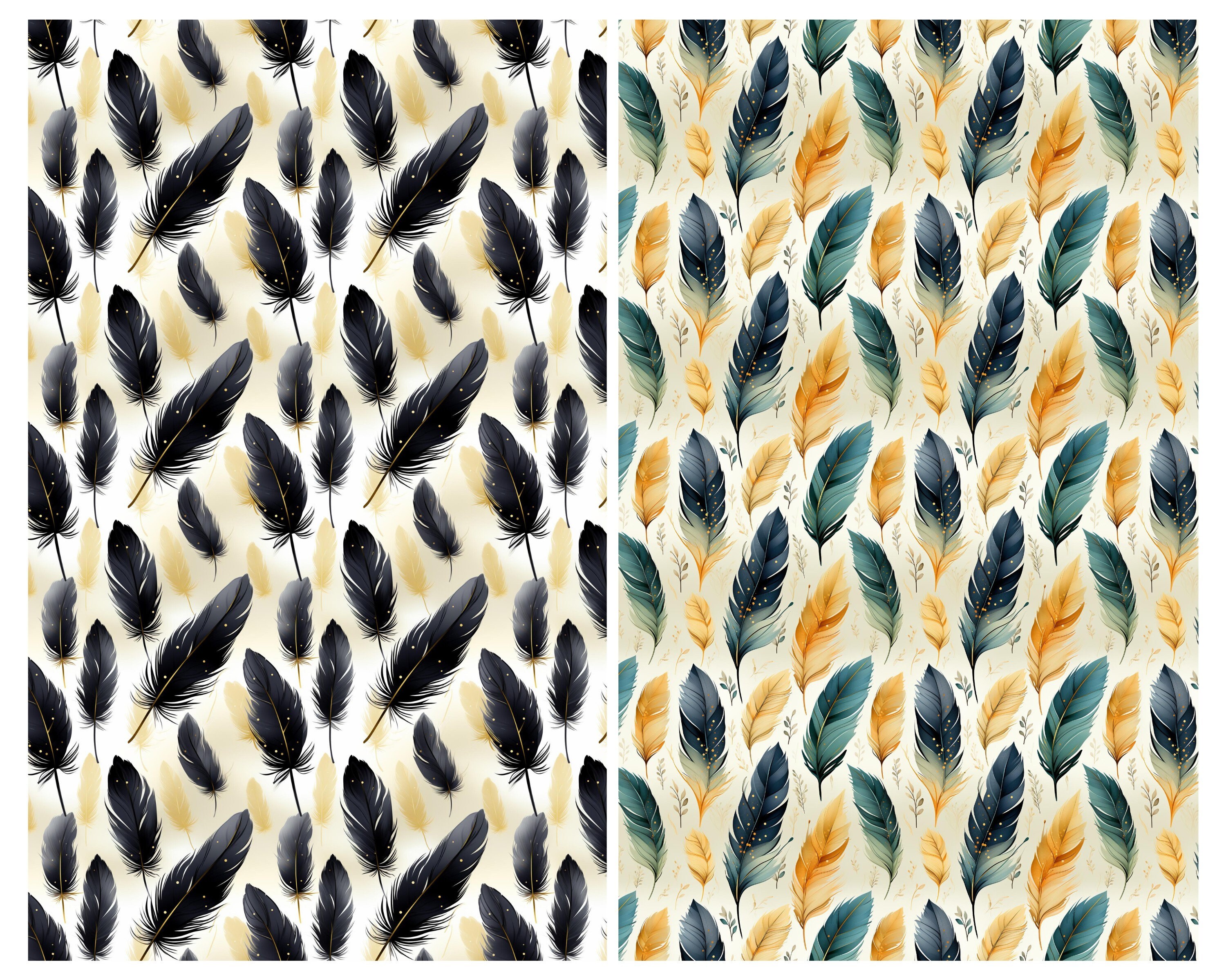 Watercolor Feathers Digital Paper: Seamless Pattern Designs (JPEG) - Etsy