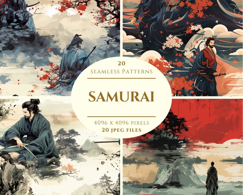 Samurai Digital Paper: 20 Seamless Japanese Patterns (JPEG) - Etsy