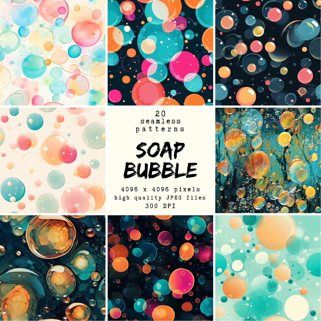 Soap Bubble Pattern - Digital Paper - 20 Seamless Patterns for Crafts ...