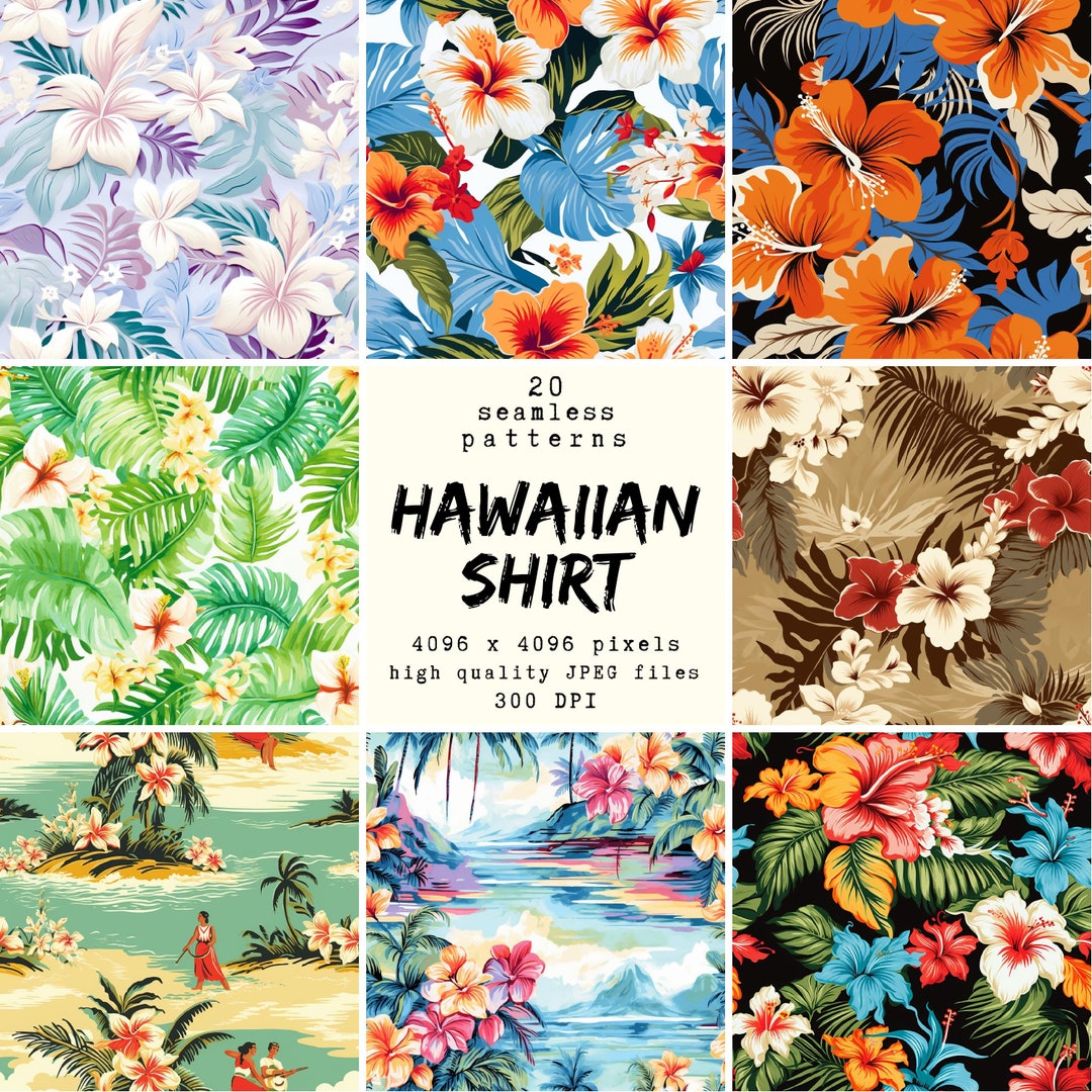 Hawaiian Shirt Pattern: Tropical Floral Digital Paper (20 Seamless ...